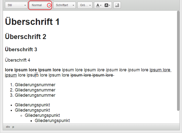 Mein 1. Style zur Textformatierung