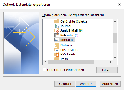 Adressen exportieren od. importieren